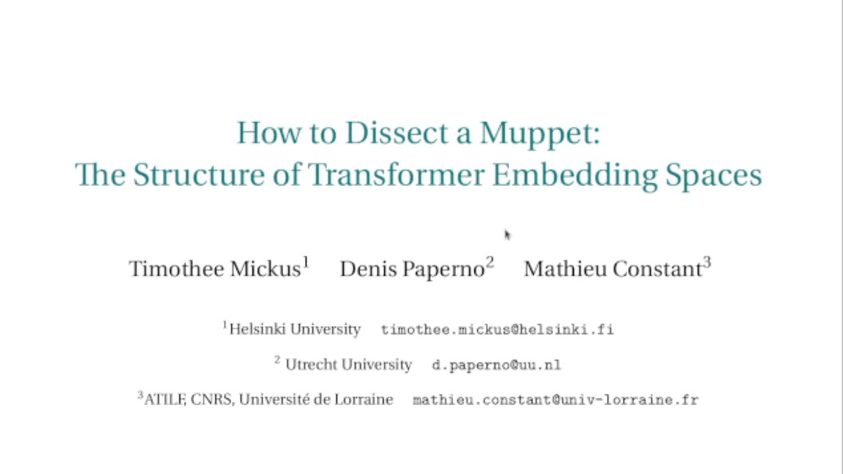 Underline | How to Dissect a Muppet: The Structure of Transformer Embedding Spaces